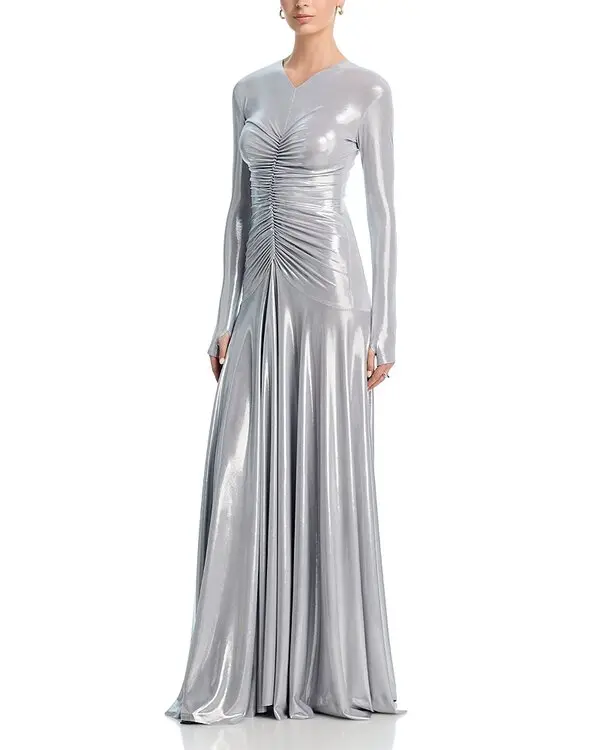 Norma Kamali Shirred Front Flared Gown