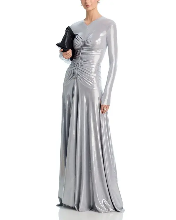Norma Kamali Shirred Front Flared Gown