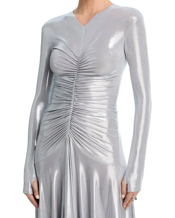 Norma Kamali Shirred Front Flared Gown