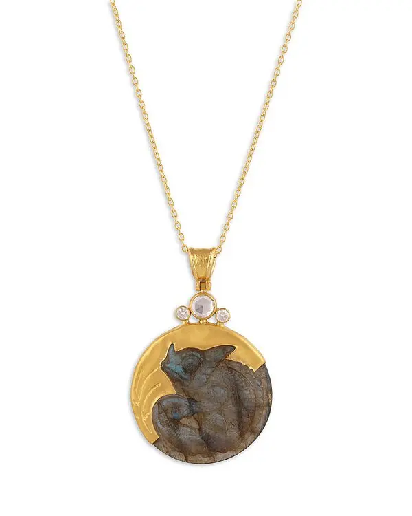 Gurhan Yellow Gold Crown Labradorite & Diamond Chameleon Pendant Necklace - White/gold