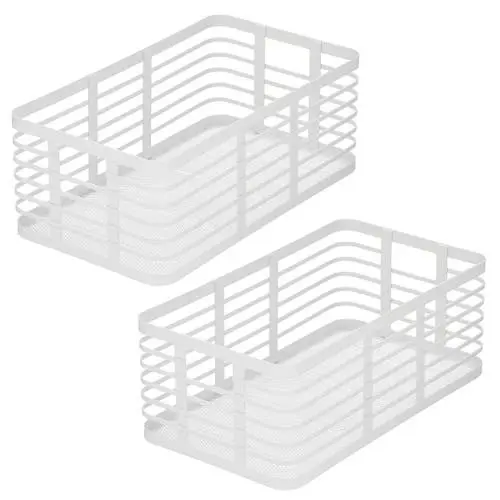 MDESIGN Metal Pantry Basket With Handlesset Of 2 - Matte White