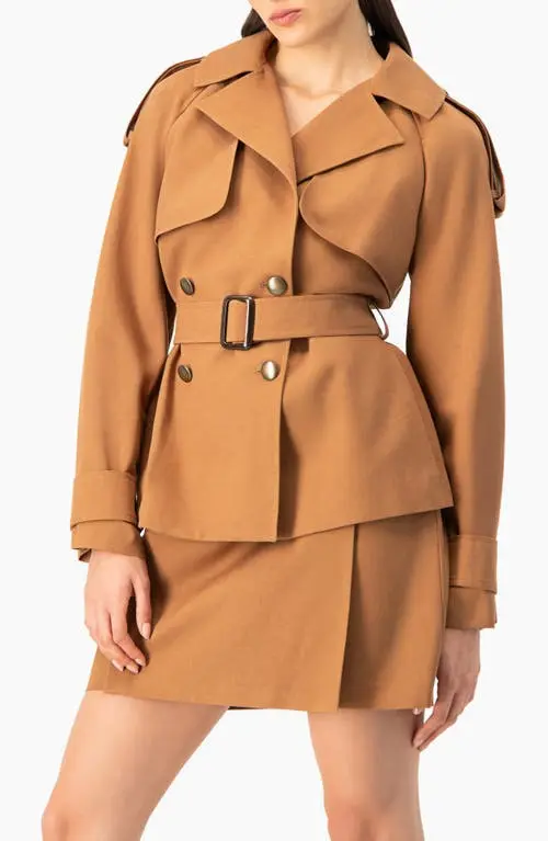 IVONNE Double-breasted Short Trench Coat - Brown