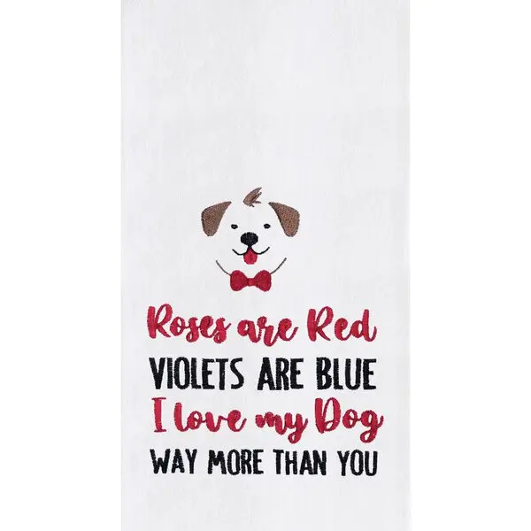 C&F HOME I Love My Dog Embroide Cotton Flour Sack Kitchen Dishtowel - Red