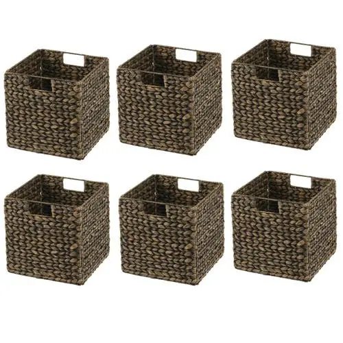 MDESIGN Hyacinth Woven Cube Bin Basket Organizer - Black Wash