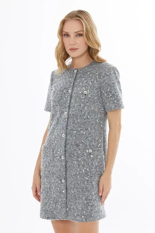 GIZIA Button Closure Short Sleeve Dress