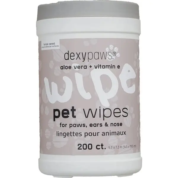 DEXYPAWS Pet Cleansing Wipes Canister, Aloe Vera & Vitamin E - Multicolored