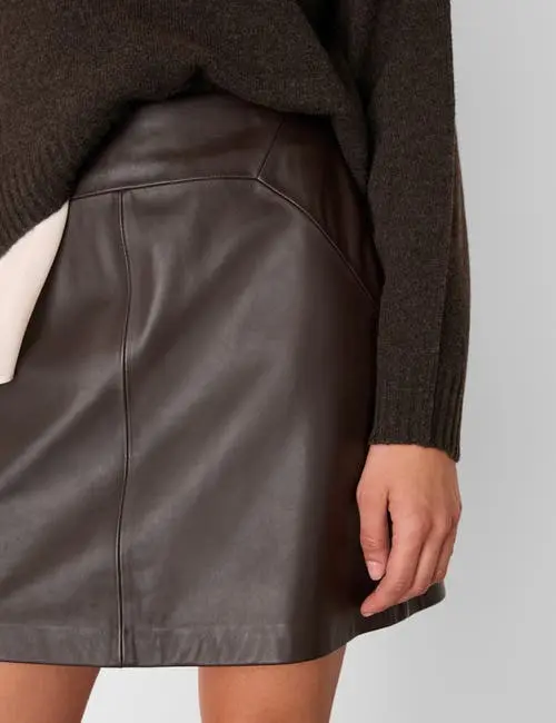 Whistles Leather A-line Mini Skirt - Brown