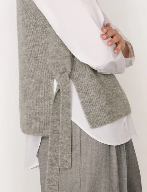 Whistles Wool Blend Ribbed Knit Tank With Tie Detail