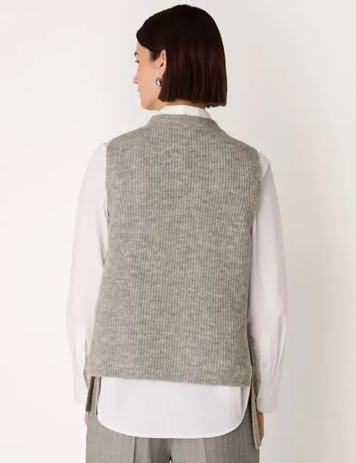 Whistles Wool Blend Ribbed Knit Tank With Tie Detail