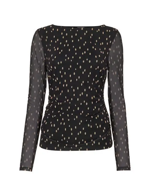 Whistles Spot Print Mesh Jersey Top - Black/multi