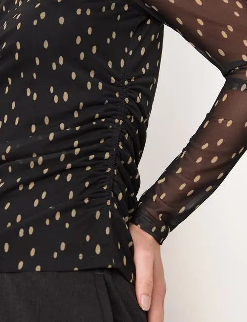 Whistles Spot Print Mesh Jersey Top - Black/multi