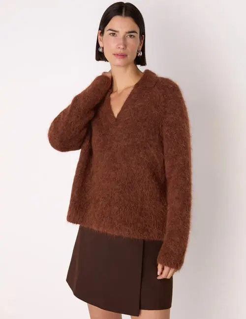 Whistles Alpaca Collar Neck Knit Sweater - Rust