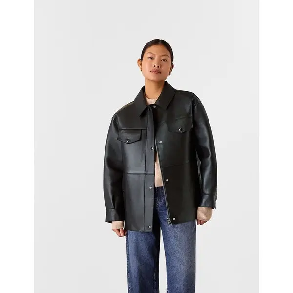 Whistles Bonded Leather Shirt Jacket