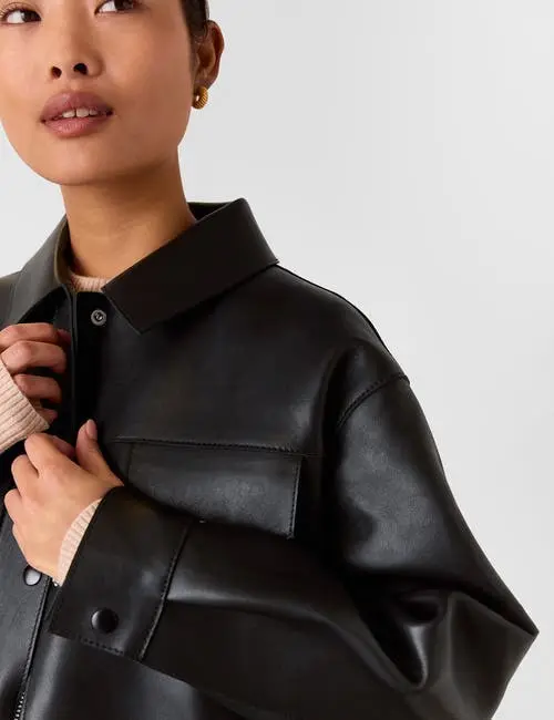Whistles Bonded Leather Shirt Jacket