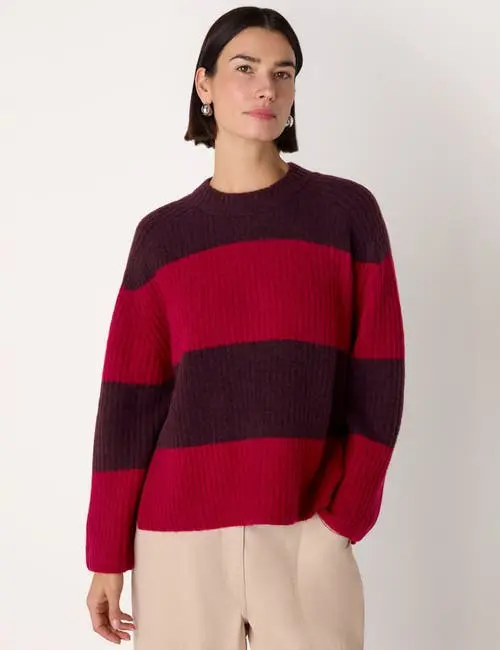 Whistles Wool Mix Wide Stripe Knit Sweater - Red/multi