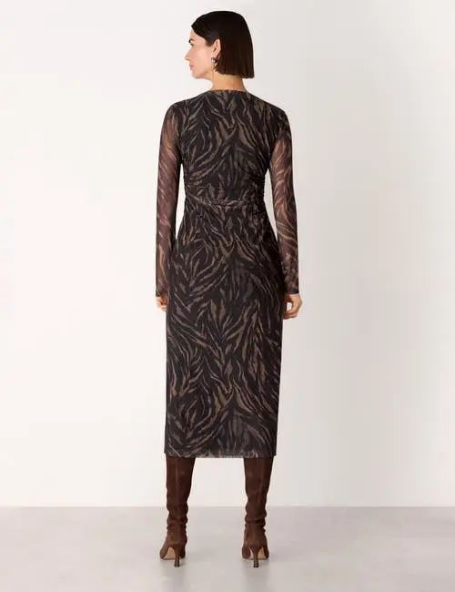 Whistles Abstract Zebra Mesh Long-sleeve Dress - Black/multi