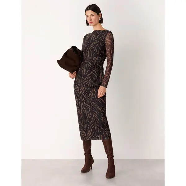 Whistles Abstract Zebra Mesh Long-sleeve Dress - Black/multi