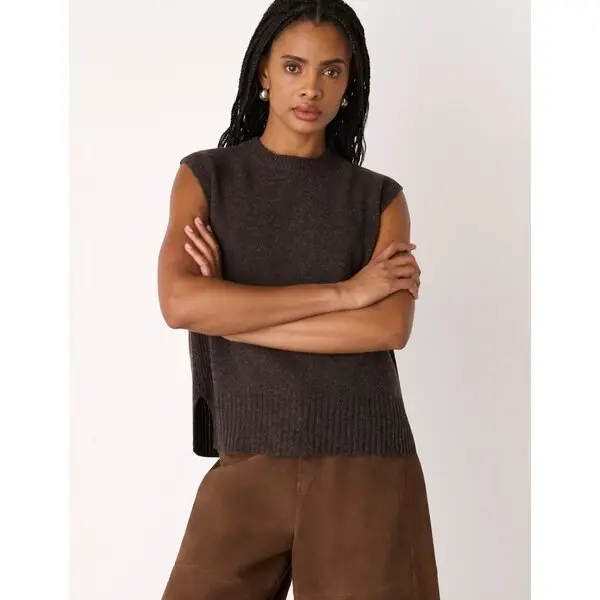 Whistles Wool Sleeveless Knit Vest - Brown