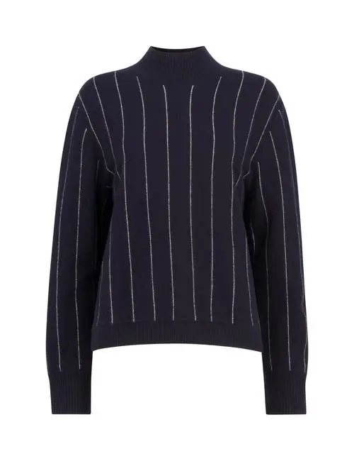Whistles Stripe Wool Funnel Neck Knit Sweater