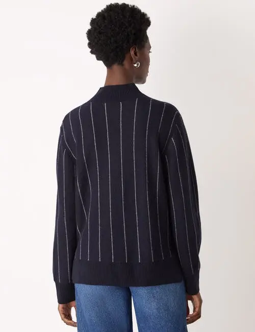 Whistles Stripe Wool Funnel Neck Knit Sweater