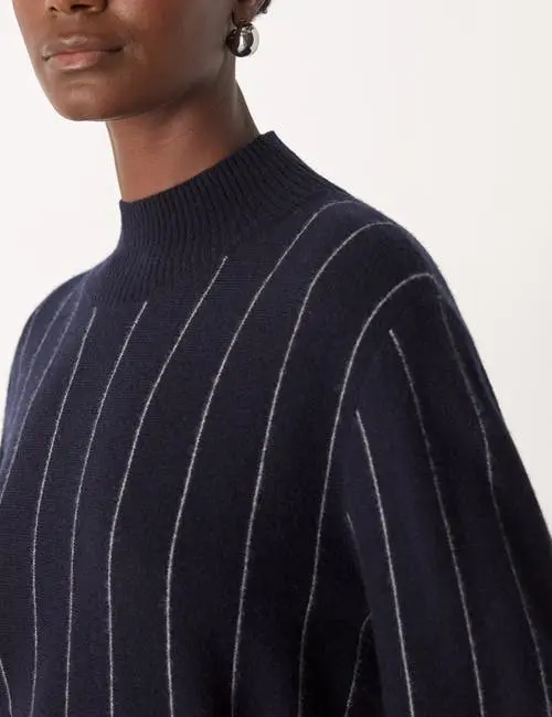 Whistles Stripe Wool Funnel Neck Knit Sweater