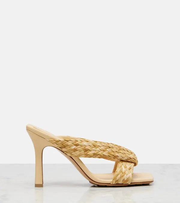 Bottega Veneta Riva Braided Raffia Mules - Beige