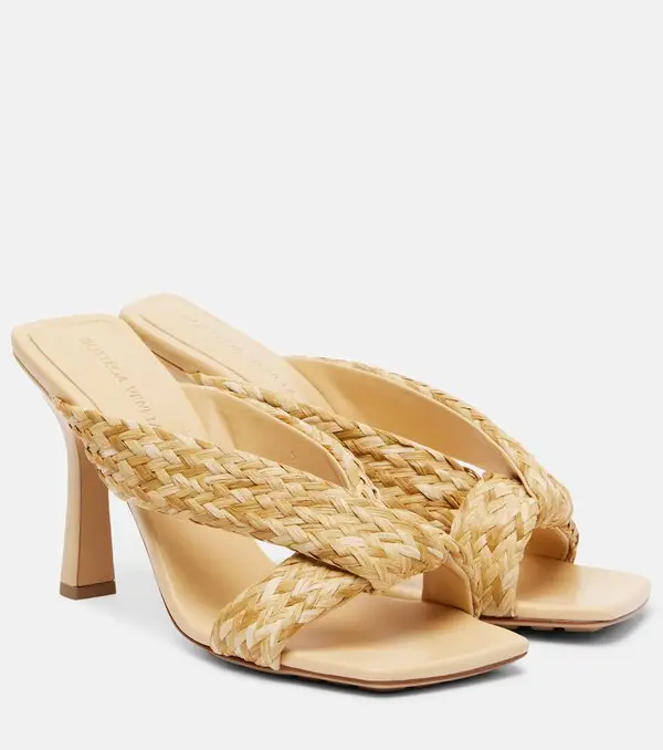 Bottega Veneta Riva Braided Raffia Mules - Brown