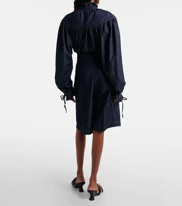 Dries Van Noten Pleated Denim Shorts - Blue