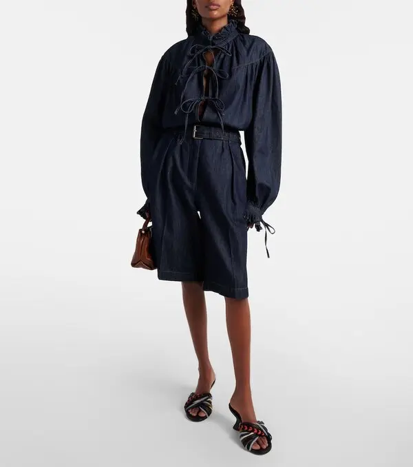 Dries Van Noten Pleated Denim Shorts - Blue
