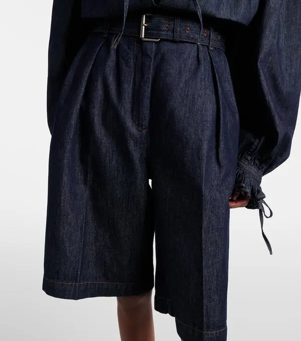 Dries Van Noten Pleated Denim Shorts - Blue