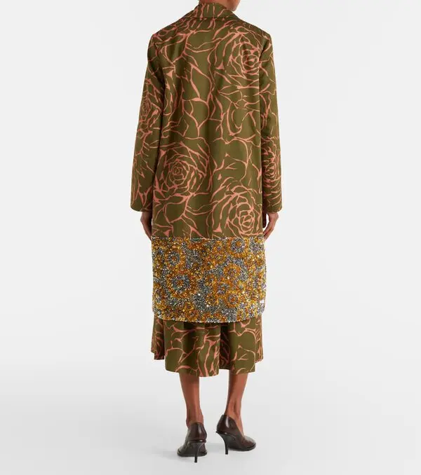 Dries Van Noten Floral Sequined Cotton Wrap Coat - Green