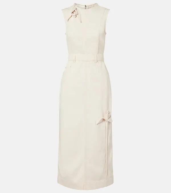 Erdem Floral-appliqué Denim Midi Dress - White