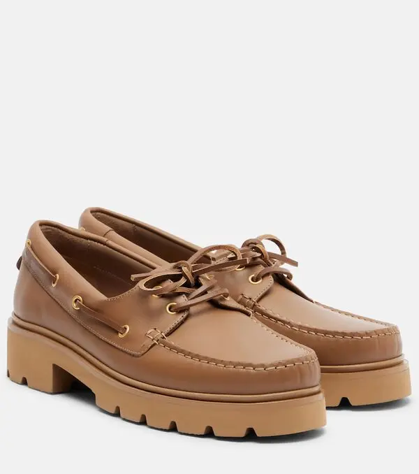 GIANVITO ROSSI Olonne Leather Boat Shoes - Brown