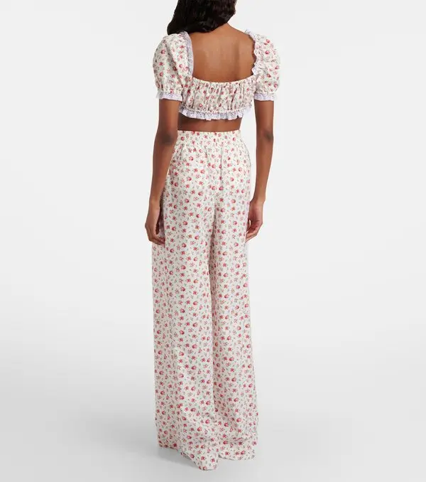 Dolce & Gabbana Floral Cotton-blend Poplin Wide-leg Pants - White