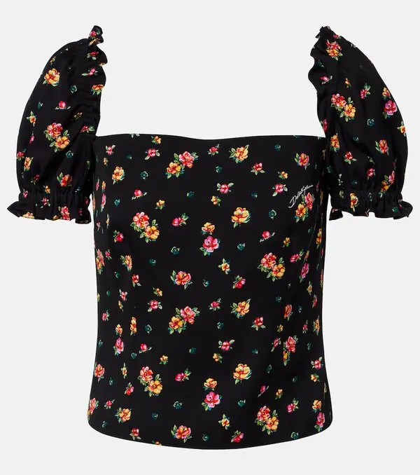 Dolce & Gabbana Floral Silk-blend Charmeuse Top - Black