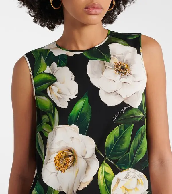 Dolce & Gabbana Floral Silk-blend Charmeuse Top - Multicoloured