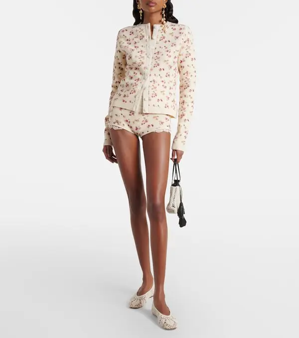 Magda Butrym Floral Wool, Silk, And Cashmere Shorts
