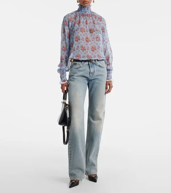 Dolce & Gabbana Floral Ruffled Silk And Cotton Blouse