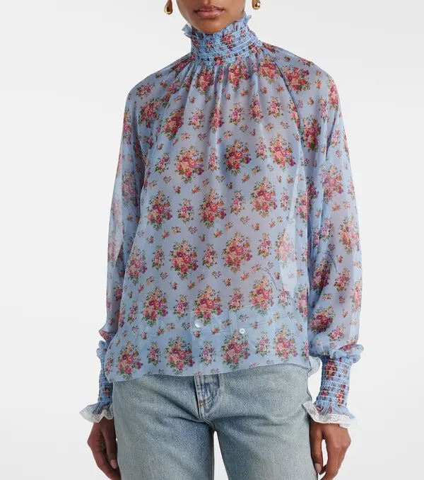 Dolce & Gabbana Floral Ruffled Silk And Cotton Blouse