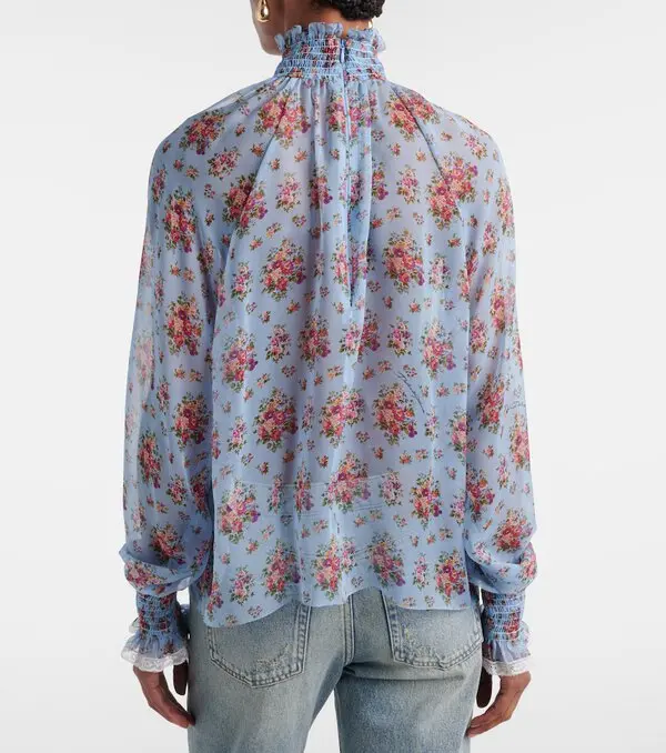 Dolce & Gabbana Floral Ruffled Silk And Cotton Blouse