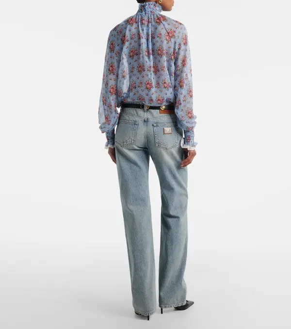 Dolce & Gabbana Leather-trimmed Straight Leg Jeans