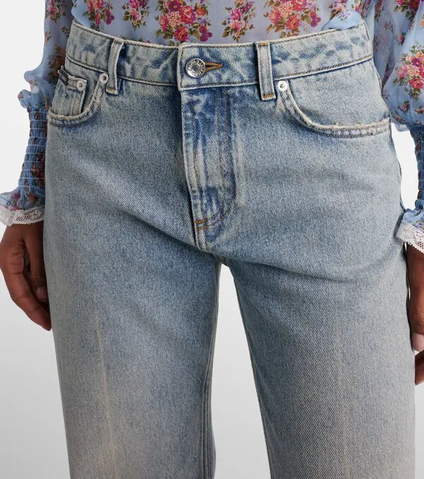 Dolce & Gabbana Leather-trimmed Straight Leg Jeans