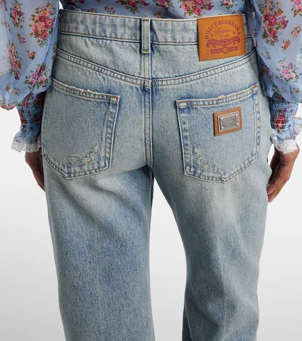 Dolce & Gabbana Leather-trimmed Straight Leg Jeans