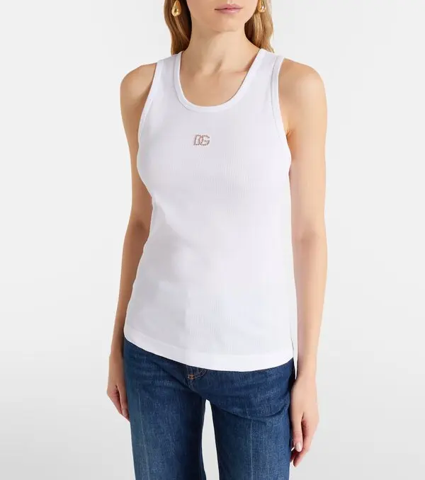 Dolce & Gabbana Dg Embellished Ribbed-knit Tank Top