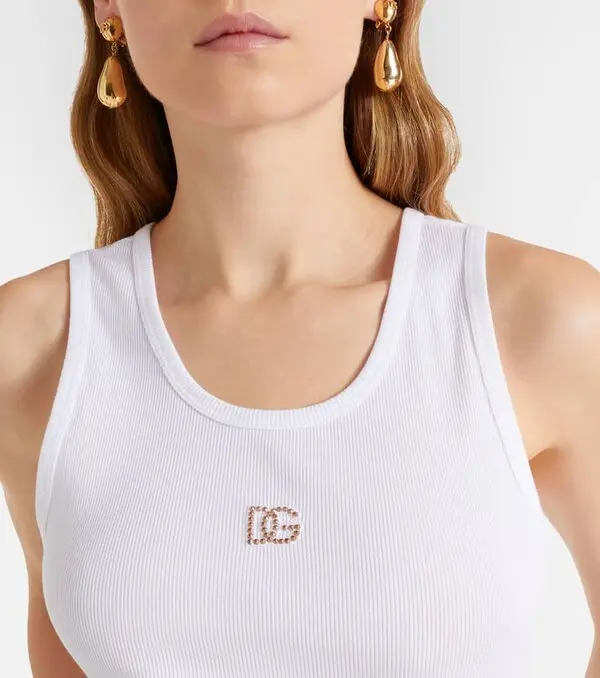 Dolce & Gabbana Dg Embellished Ribbed-knit Tank Top