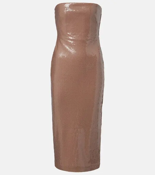 Alex Perry Sequined Strapless Midi Dress - Beige