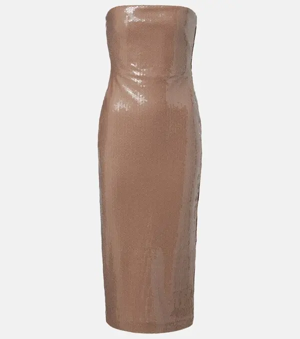 Alex Perry Sequined Strapless Midi Dress - Beige