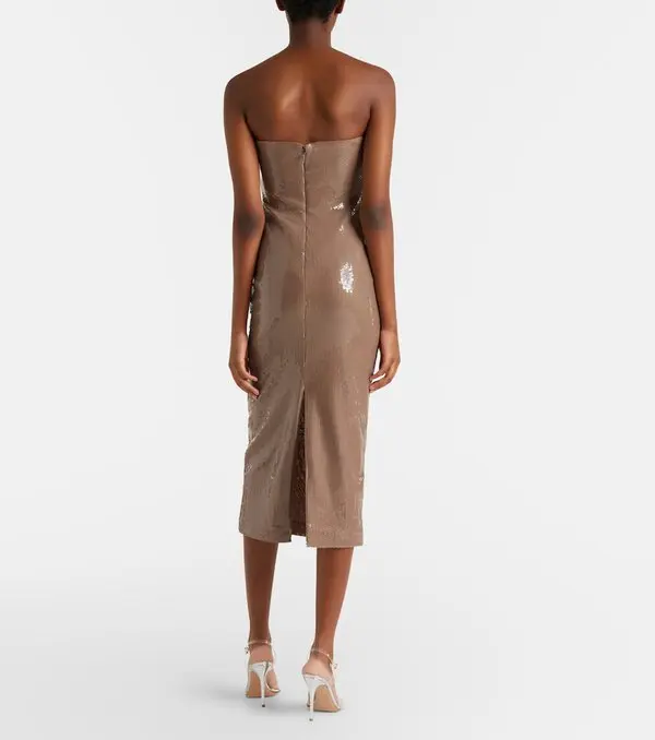 Alex Perry Sequined Strapless Midi Dress - Beige