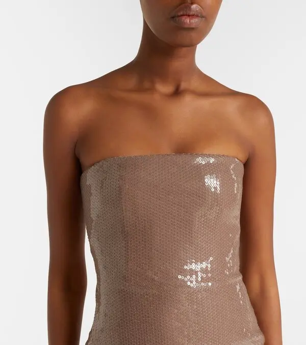 Alex Perry Sequined Strapless Midi Dress - Beige