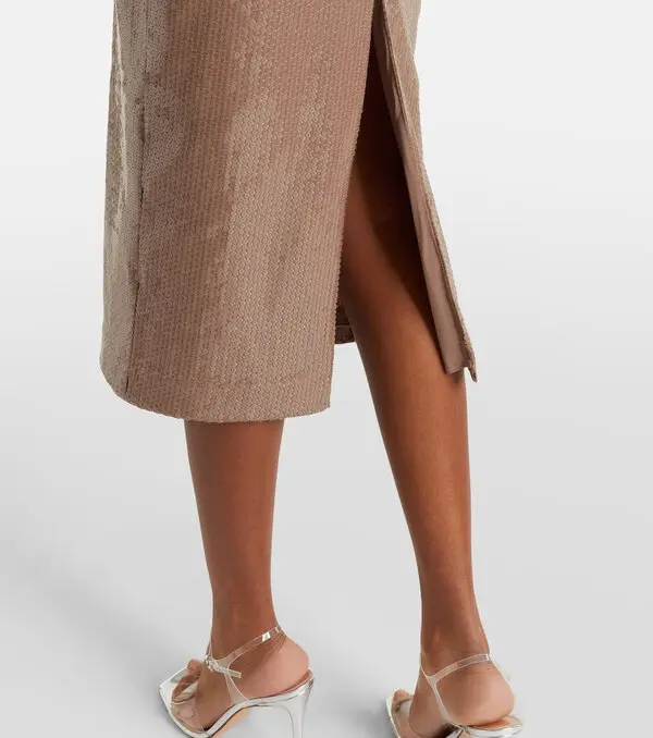 Alex Perry Sequined Strapless Midi Dress - Beige